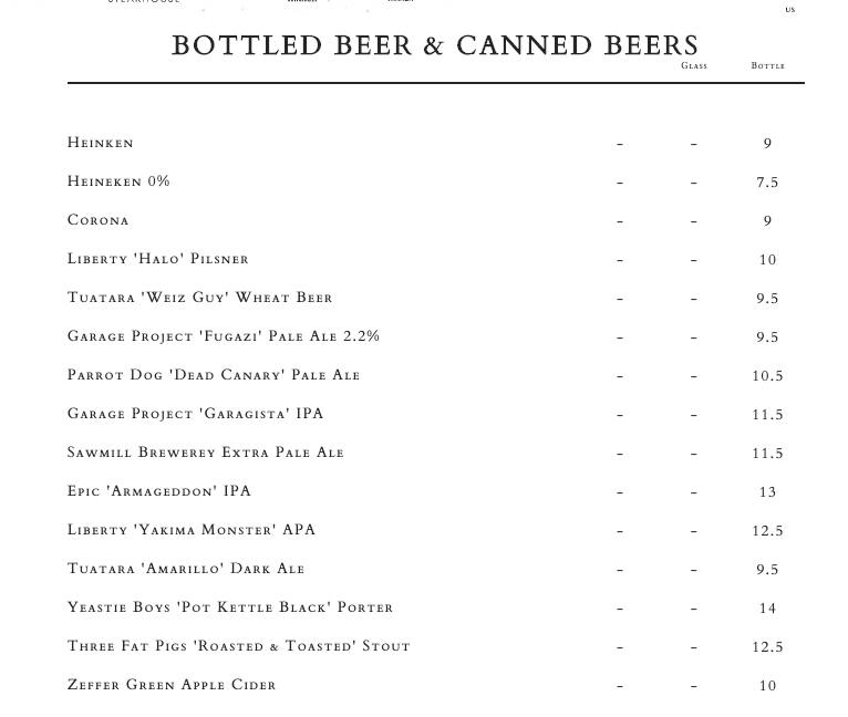 Menu at Bluestone Steakhouse, Hamilton