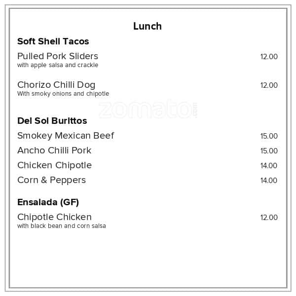 Menu at Del Sol - Vila Mexicana restaurant, Dunedin