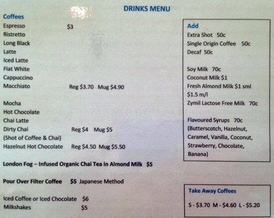 Menu at The Annex Cafe, Glenelg