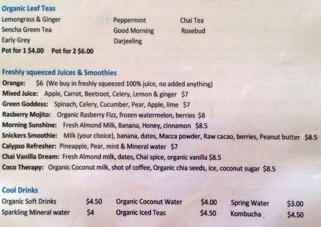 Menu at The Annex Cafe, Glenelg