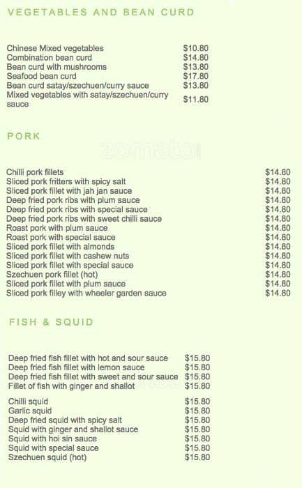 Menu at Wheeler Garden Chinese Restaurant, Wheeler Heights