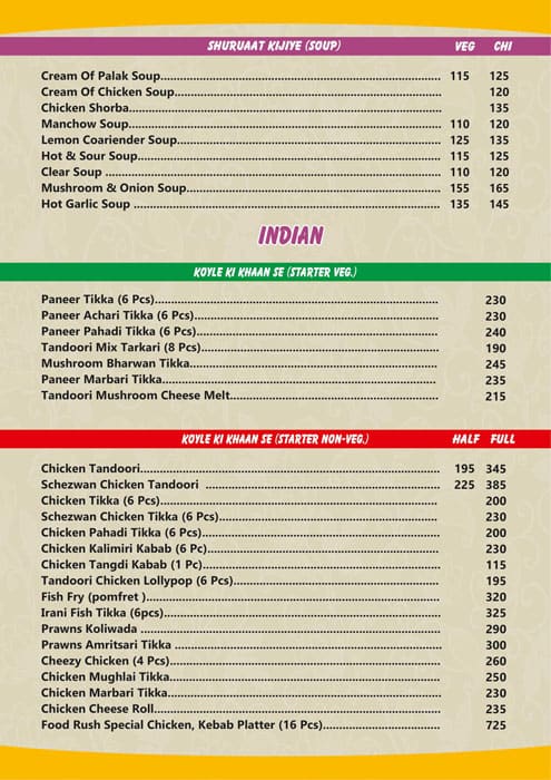 Menu of Food Rush, Powai, Mumbai