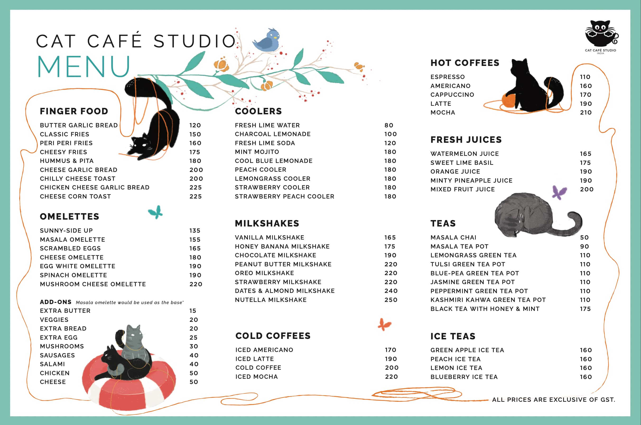 Menu of Cat Café Studio, Versova, Andheri West, Mumbai