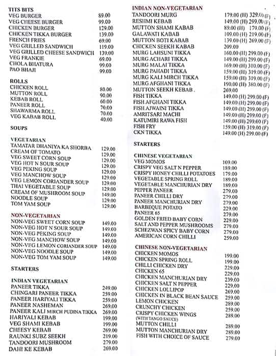 Menu of The Manish Eating Point, Gomti Nagar, Lucknow