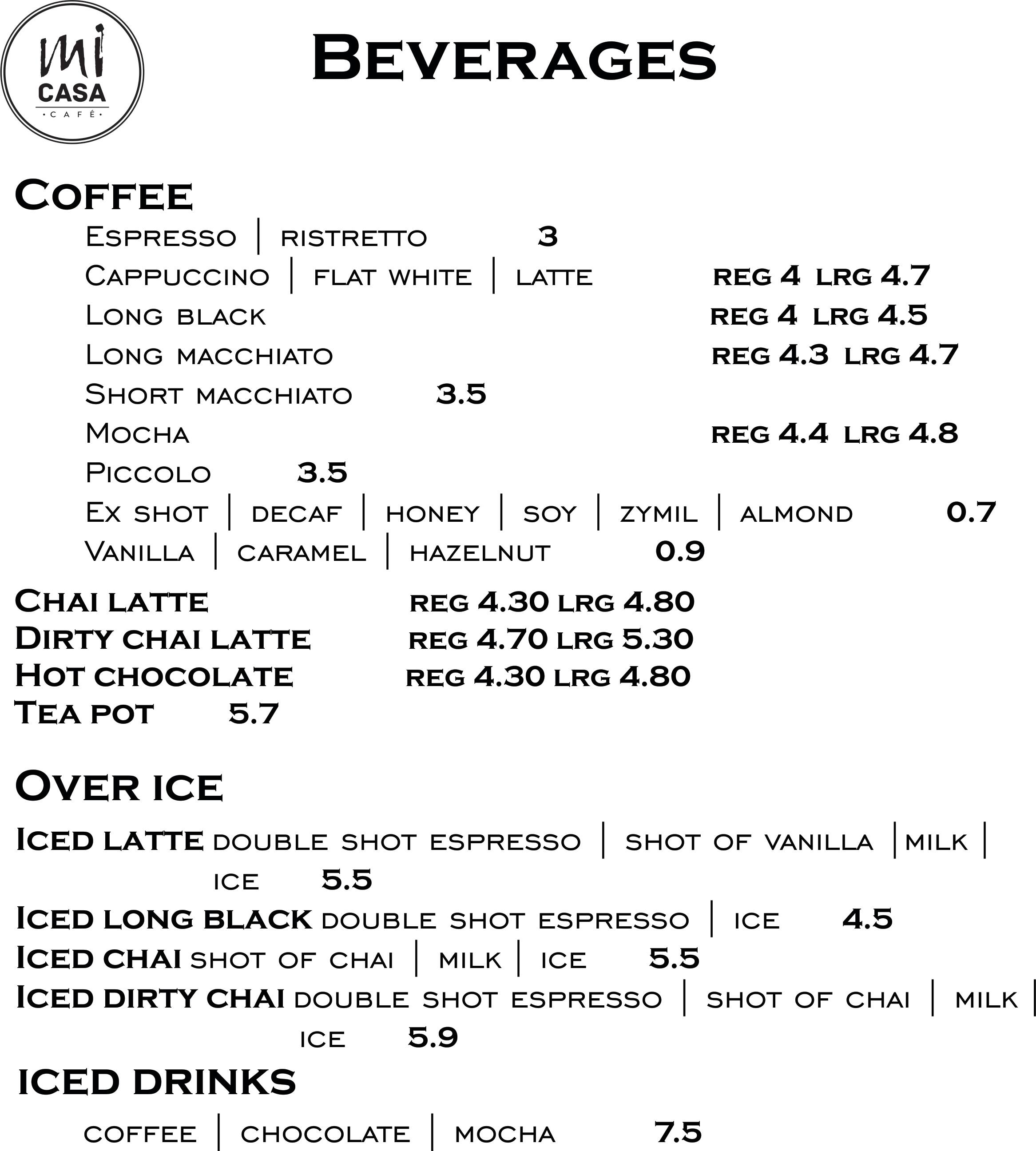 Menu at Mi Casa Cafe, Underwood