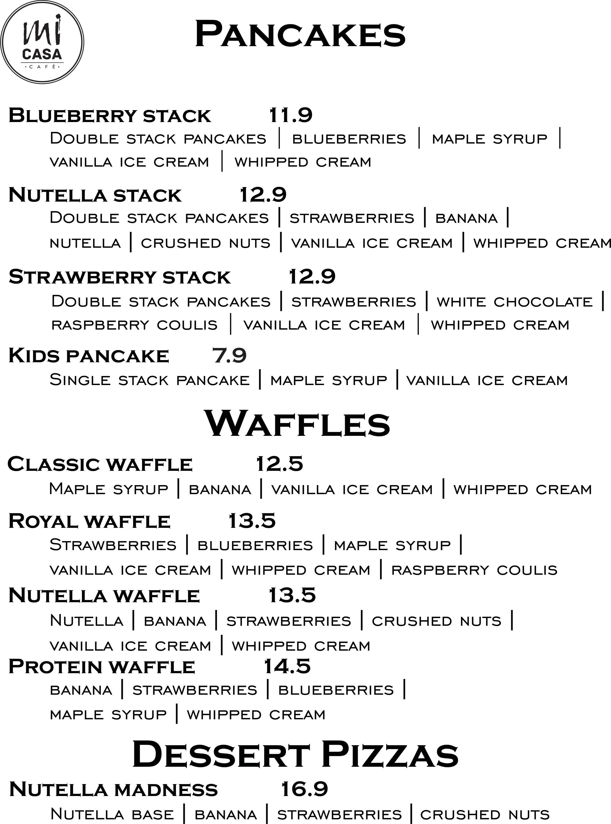 Menu at Mi Casa Cafe, Underwood