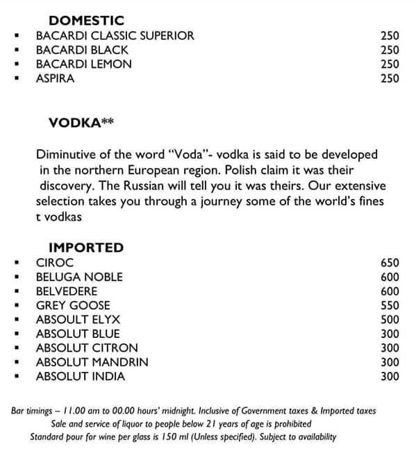 Menu at Hush Bar, Coimbatore