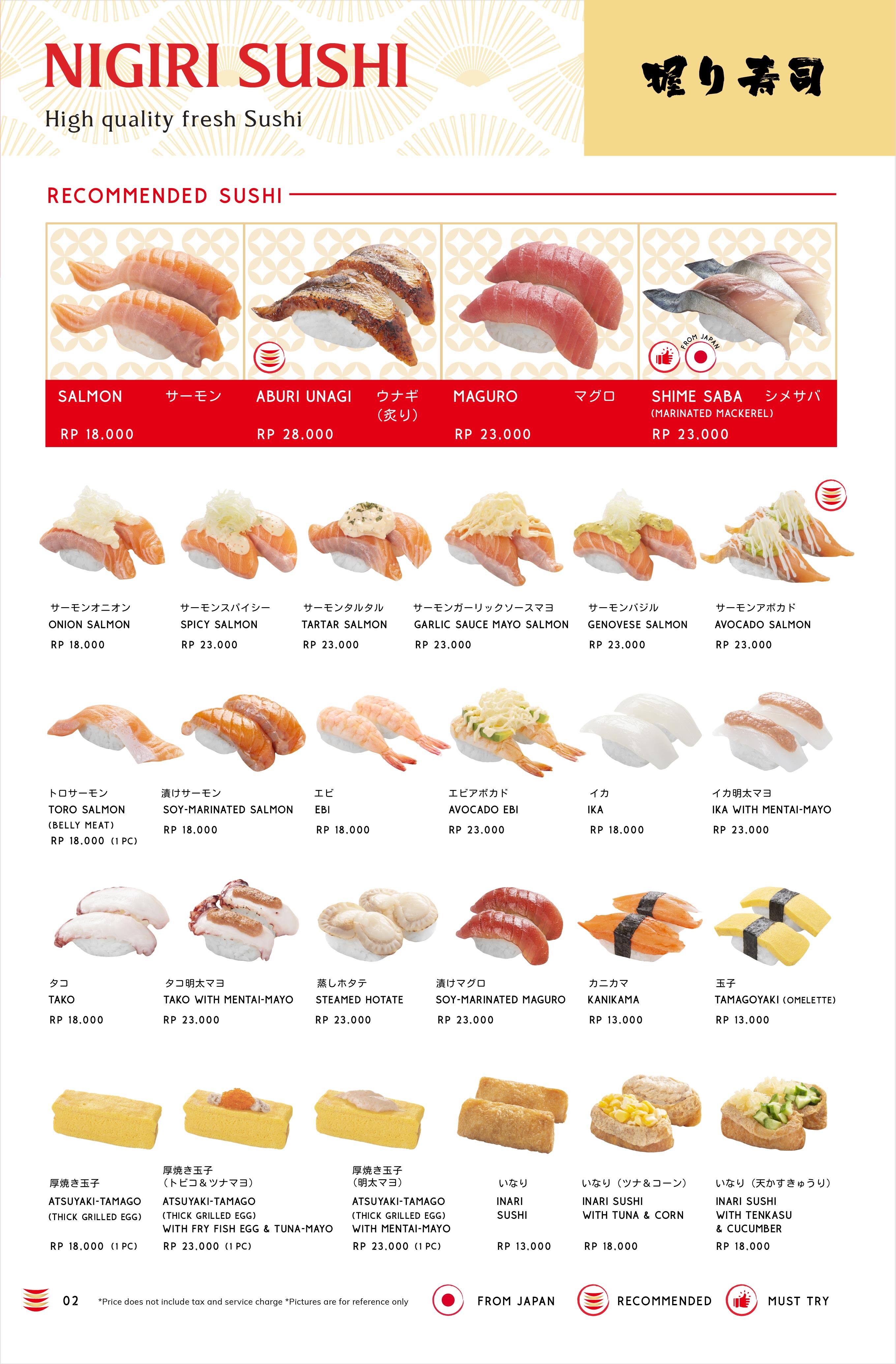 Menu at Kappa Sushi restaurant, West Jakarta