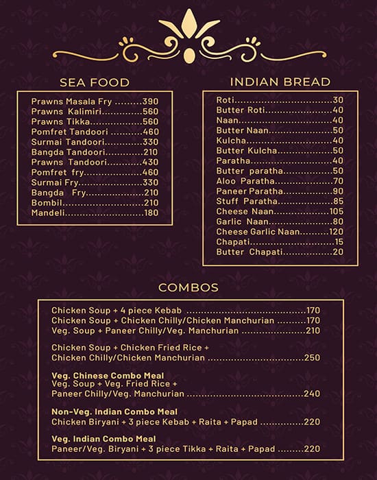Menu at Shree Sai Prasad Wine N Dine, Mumbai, Western Express Highway