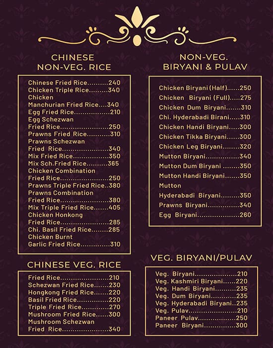 Menu at Shree Sai Prasad Wine N Dine, Mumbai, Western Express Highway
