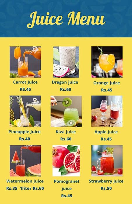 Menu of Juicy, Navallur, Chennai