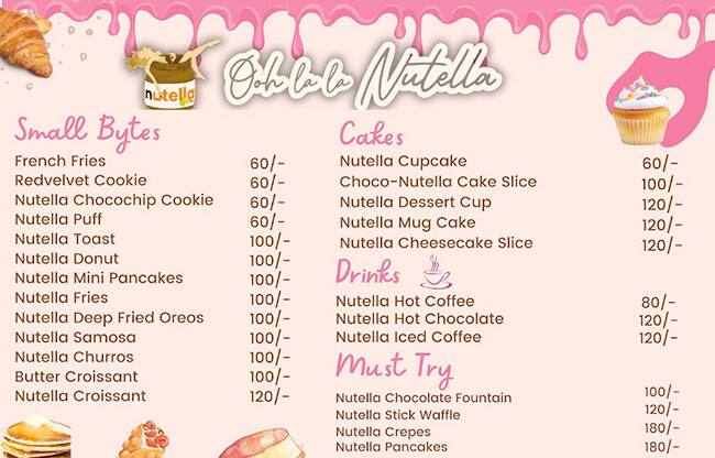 Menu of Ooh la la Nutella, Madhapur, Hyderabad