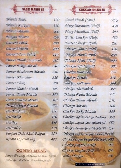 Menu at Kinara Dhaba, Mumbai, Vasai East Mumbai Ahmedabad Highway