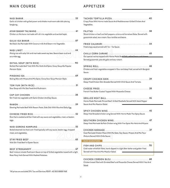 Menu at POPULAR Mansion pub & bar, South Jakarta