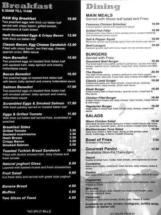 Raw Espresso Bar & Cafe Menü - Urbanspoon/Zomato