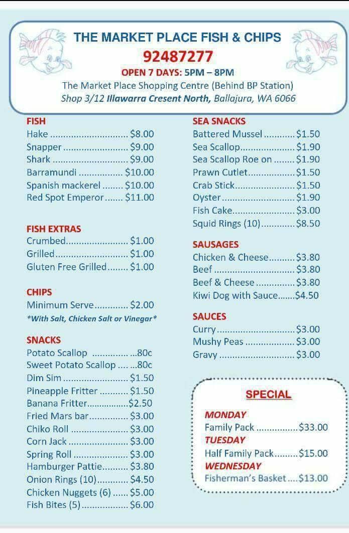 Menu at The Market Place Fish & Chips fast food, Ballajura, The Market ...