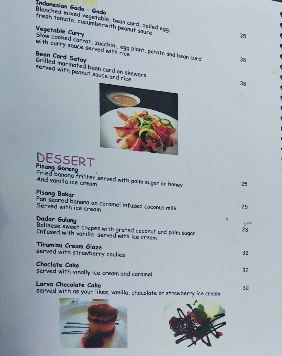 Menu at Warung Dayu's restaurant, Ubud