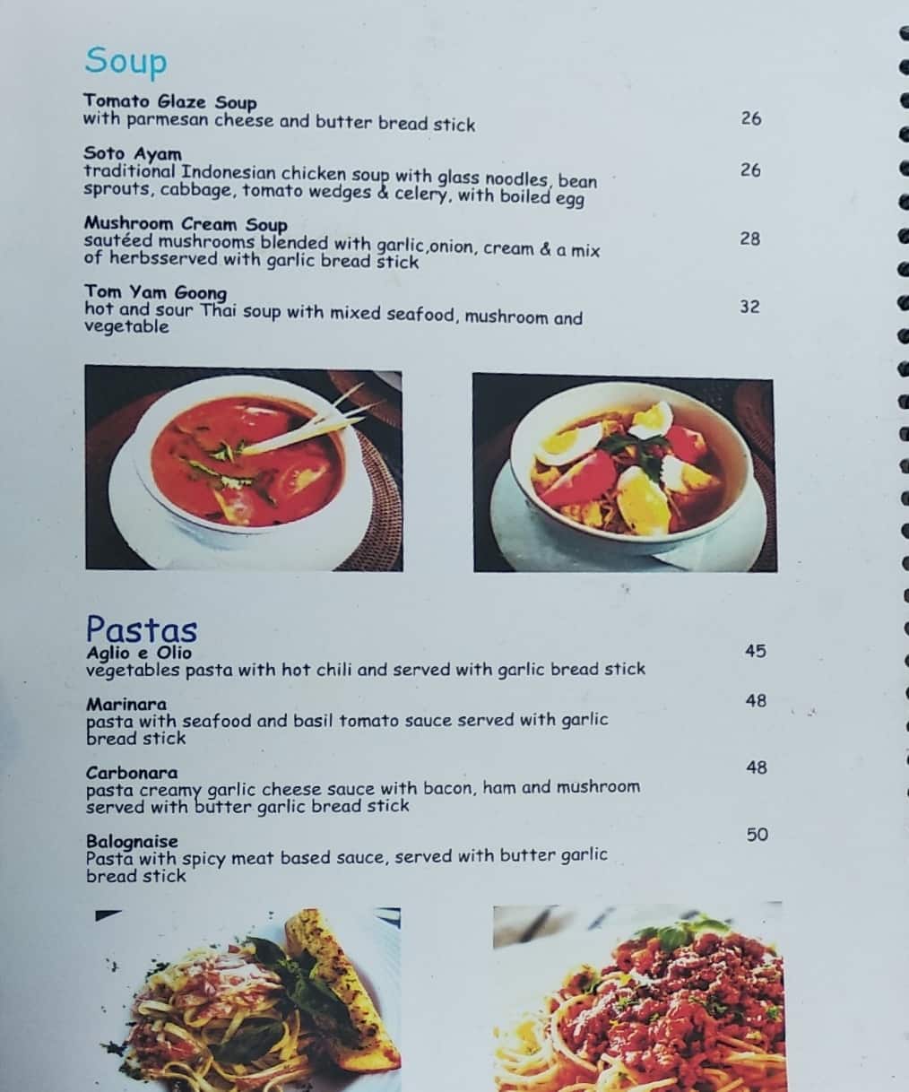 Menu at Warung Dayu's restaurant, Ubud