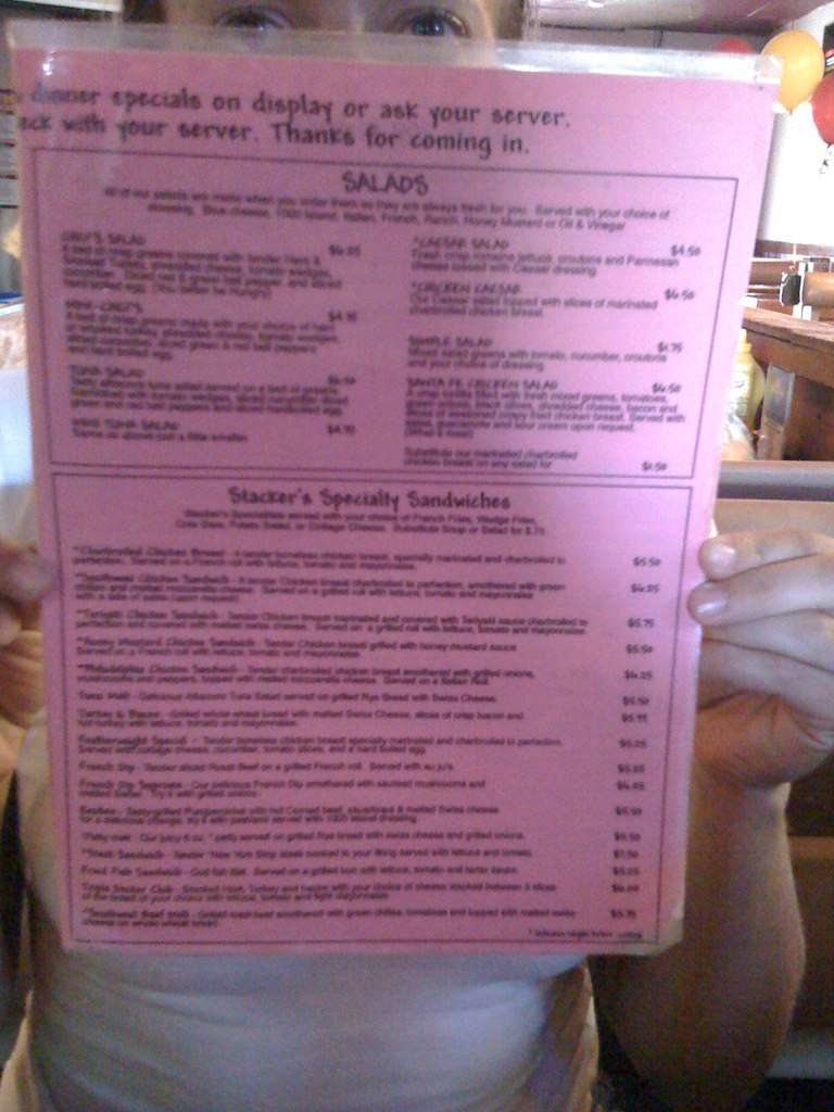 Menu at Stackers Restaurant, Phoenix