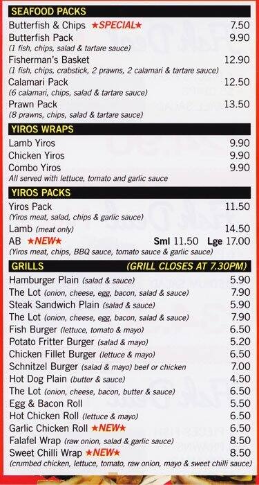 Menu at Angle Vale Chicken & Seafood fast food, Angle Vale