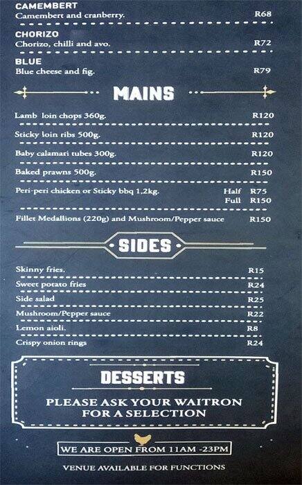 Menu at Copper Club Eatery, Cape Town
