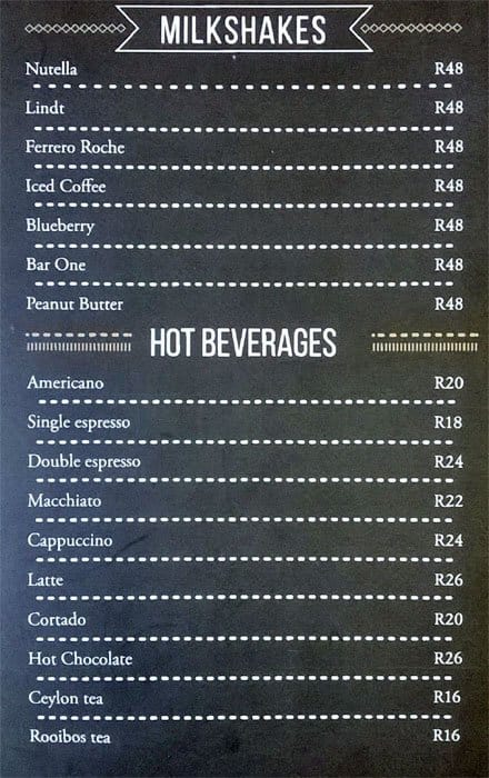 Menu at Copper Club Eatery, Cape Town