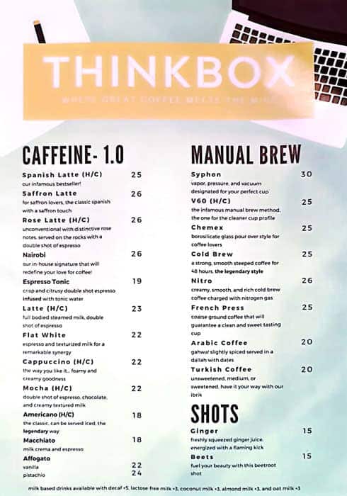 Menu of Think Box Cafe, Al Jurf, Ajman