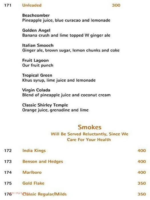 Menu of Citrus Cafe - Lemon Tree Premier, Ulsoor, Bangalore