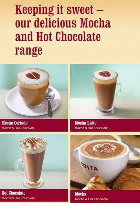 Menu at Costa Coffee cafe, London, 4 Great Portland St