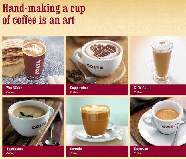 Menu at Costa Coffee cafe, Enfield, 26 Shopping Precinct