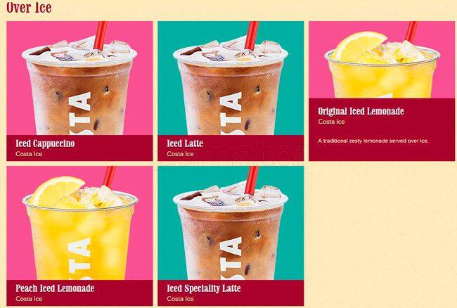 Menu at Costa Coffee cafe, London, 34 Broadway