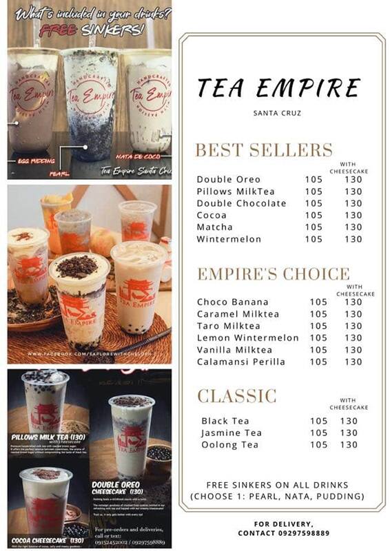 Menu at Tea Empire cafe, Quezon City, 86B Maria Clara St