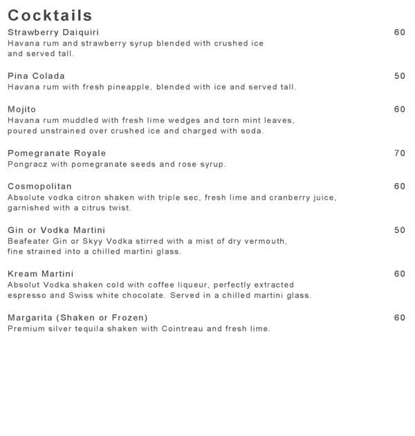 Menu at Kream Restaurant Mall of Africa, Midrand