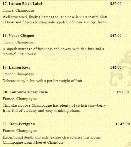 Menu at English Lounge pub & bar, Manchester, 64-66 High Street