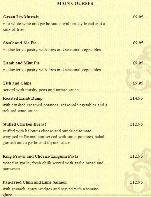 Menu at English Lounge pub & bar, Manchester, 64-66 High Street
