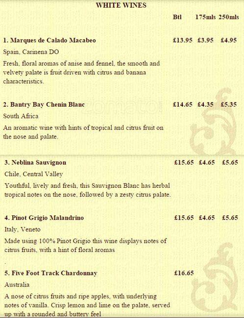 Menu at English Lounge pub & bar, Manchester, 64-66 High Street