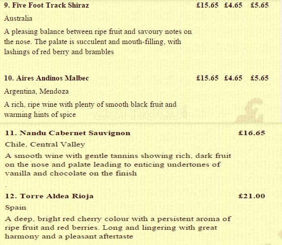 Menu at English Lounge pub & bar, Manchester, 64-66 High Street