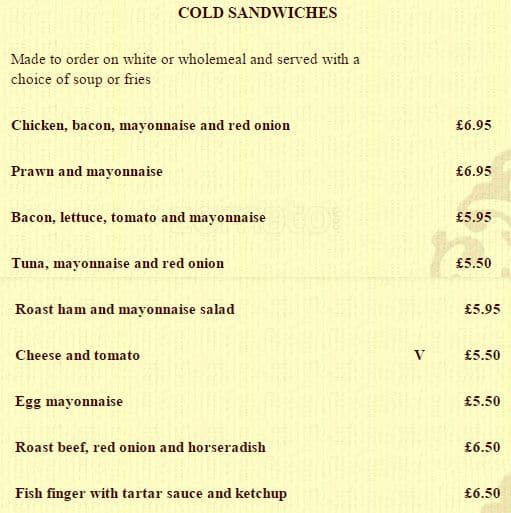 Menu at English Lounge pub & bar, Manchester, 64-66 High Street