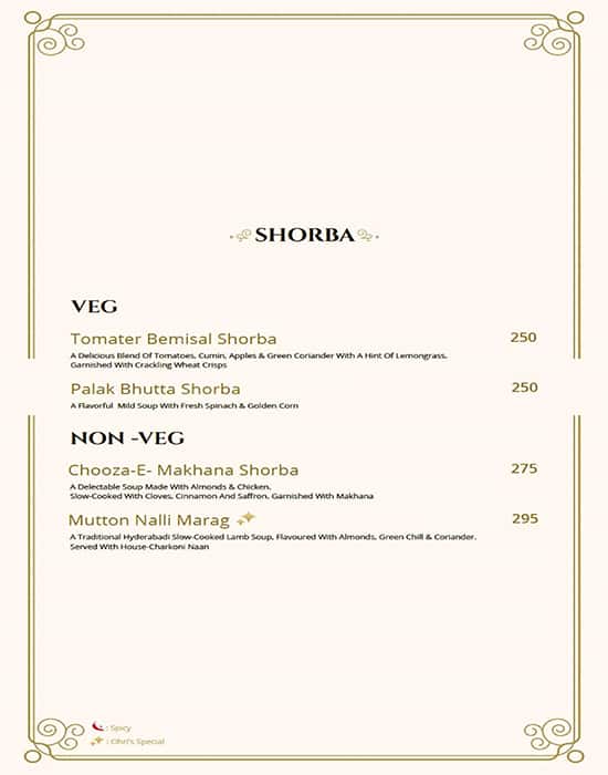 Menu of Ohri's Rubaiyat, Hitech City, Hyderabad