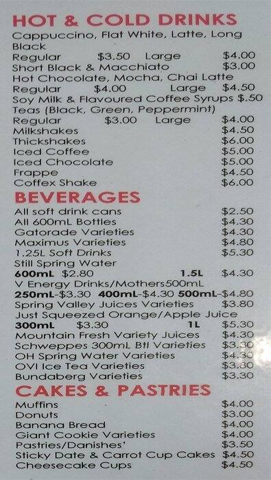 Menu at Stuff'd cafe, Carlton