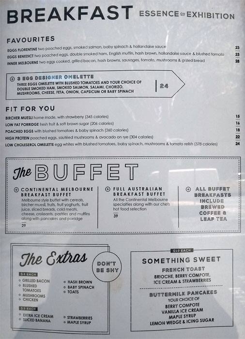 Menu at Essence Restaurant, Melbourne