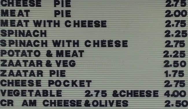 Menu at Farhat's Bakery, Ottawa