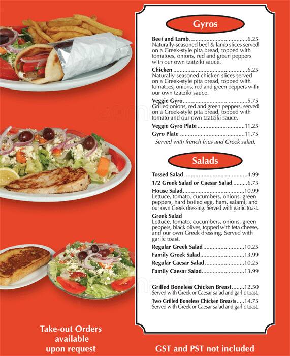 Menu at Red Top Drive Inn restaurant, Winnipeg