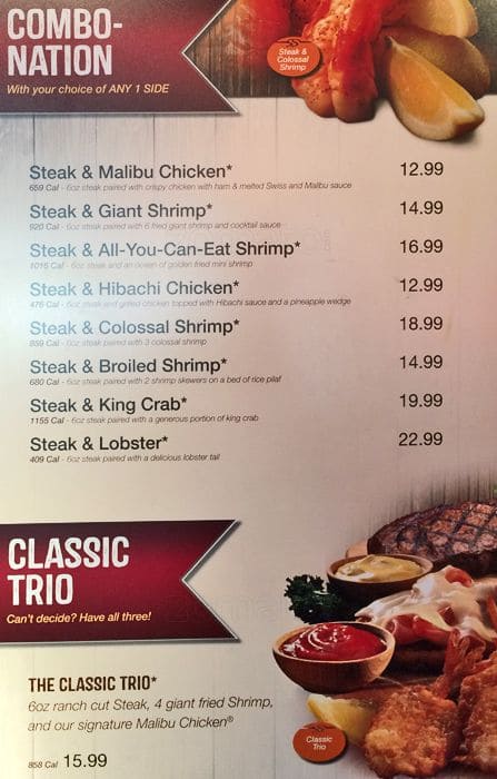 Menu at Sizzler steakhouse, Tukwila
