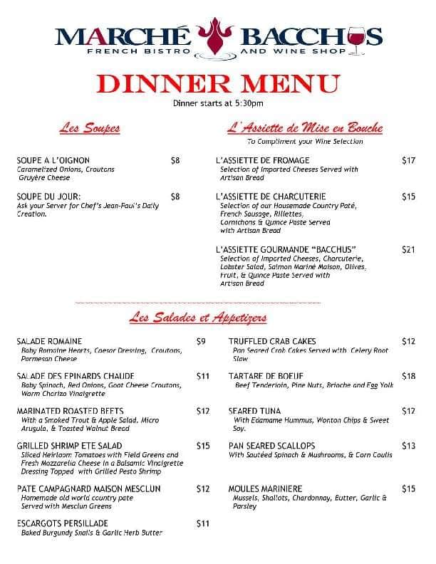 Menu at Marché Bacchus restaurant, Las Vegas