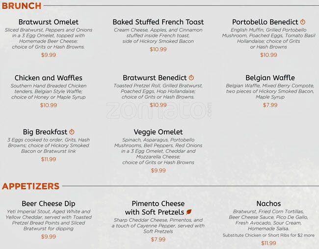 Menu at Clouds Brewing Raleigh pub & bar, Raleigh, 126 N West St