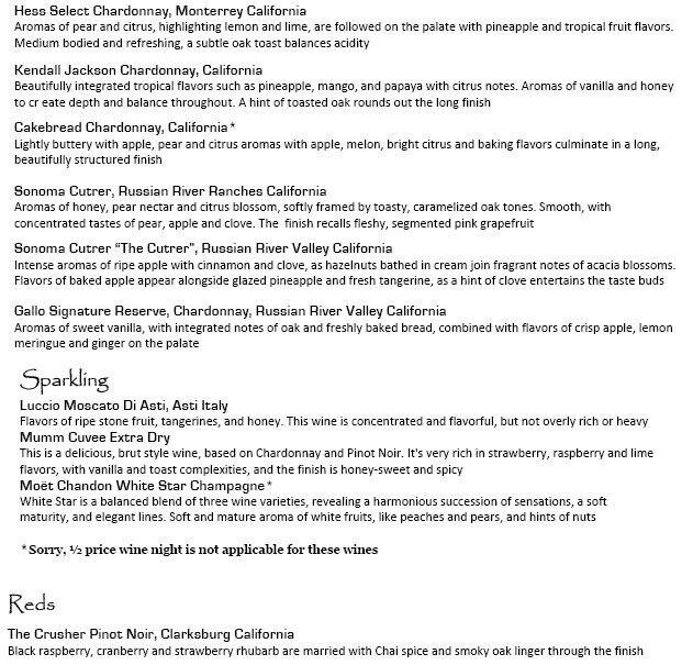 Menu at Lake Lounge restaurant, Cornelius