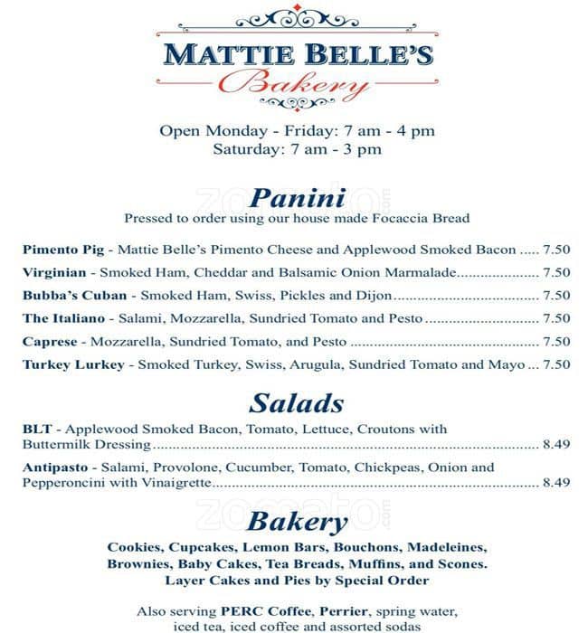 Mattie Belle's Bakery Menu - Urbanspoon/Zomato