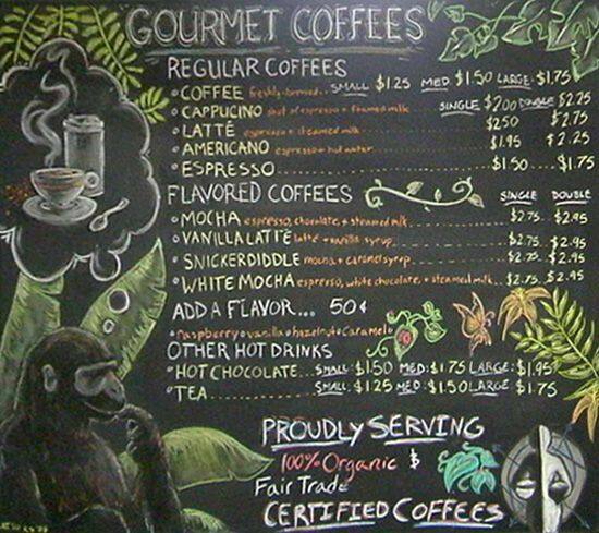 Menu at George's Zoo restaurant, San Francisco