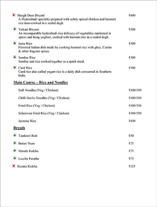 Menu at The Golkonda Kitchen By The Golkonda Hotel, Masab Tank, Hyderabad